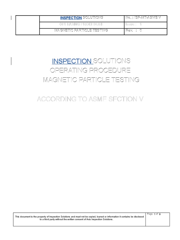 Solutions Operating Procedure Magnetic Particle Testing According To ...