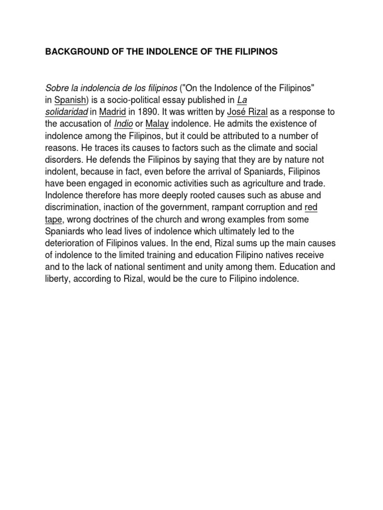 Causes of Filipino Indolence Explained | PDF | Social Science