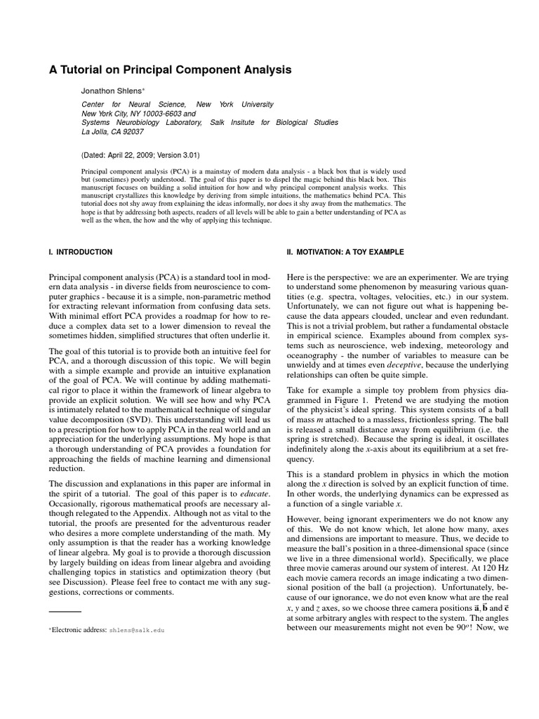 A Tutorial Pca In Matlab Pdf Teaching Methods Materials
