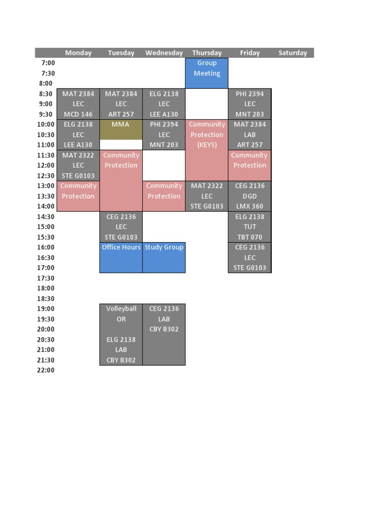 Weekly Class and Activity Schedule | PDF | Sports & Recreation