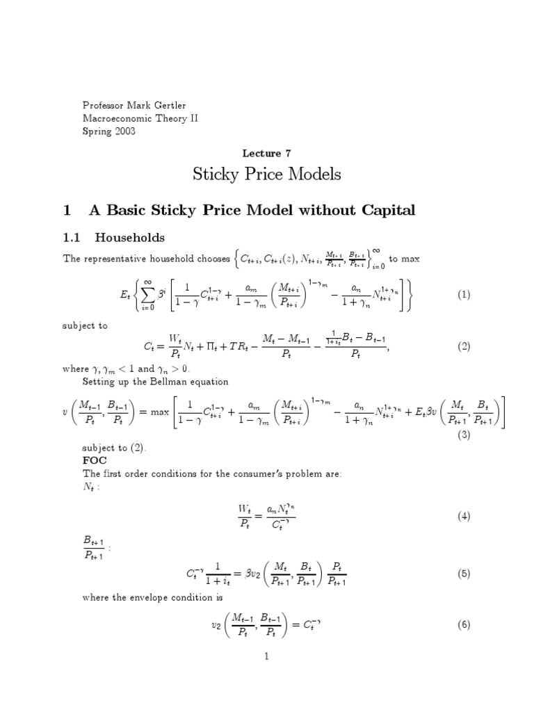 Sticky Price Models | PDF | Economic Equilibrium | Nominal Rigidity