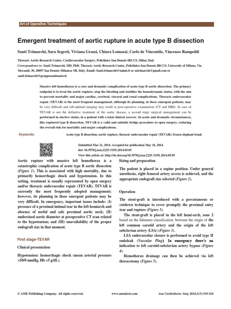 Emergent Treatment of Aortic Rupture in Acute Type B Dissection | PDF
