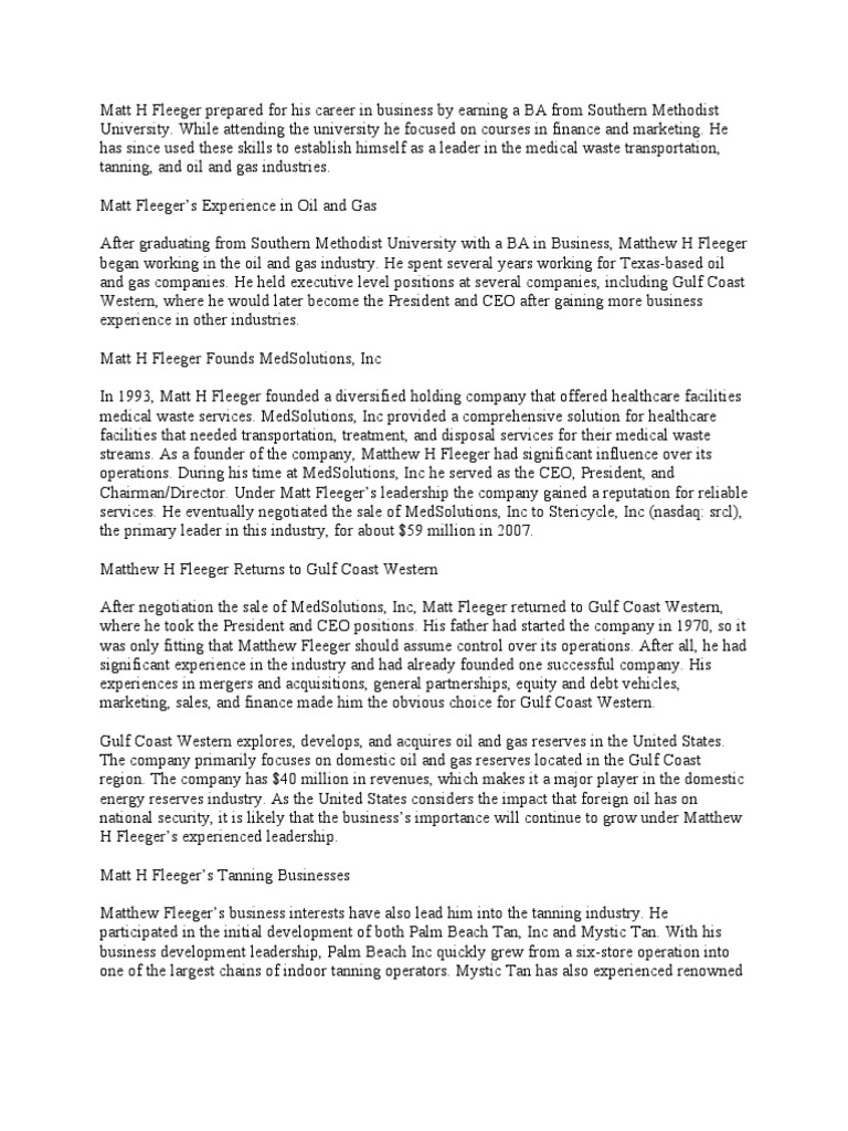 Matthew H Fleeger - Experience | PDF | Economies | Business