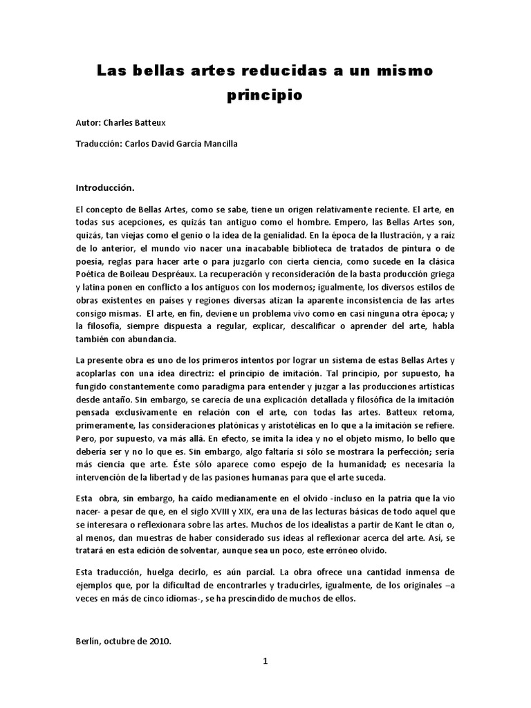 Charles Batteux - Las Bellas Artes Reducidas A Un Mismo Principio | PDF ...