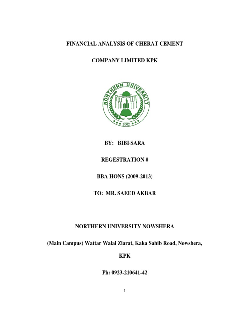 Financial Statement Analysis of Cherat Cement Company Limited Nowshera ...