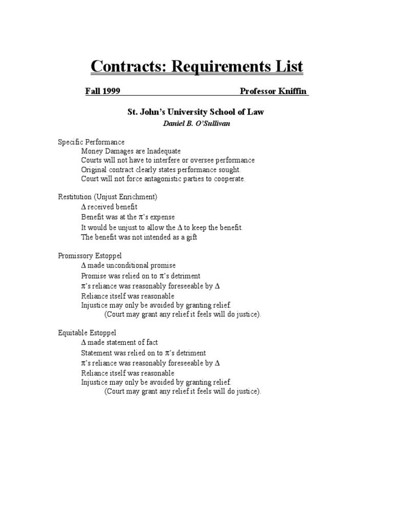 Contracts: Requirements List | PDF | Social Science