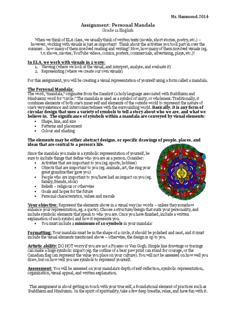Personal Mandala Creation Assignment | PDF | Mandala | Religion And Belief