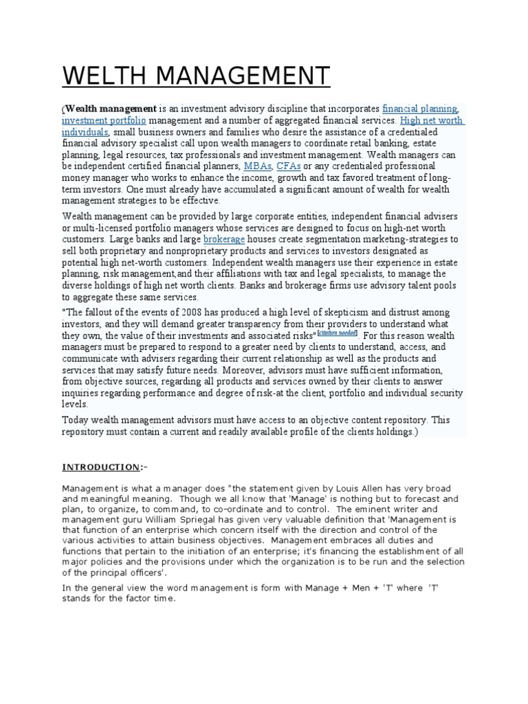 Welth Management: Wealth Management Is An Investment Advisory ...