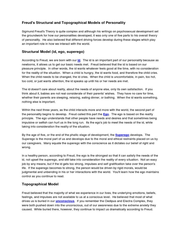 Freud's Structural and Topographical Models of Personality | PDF ...