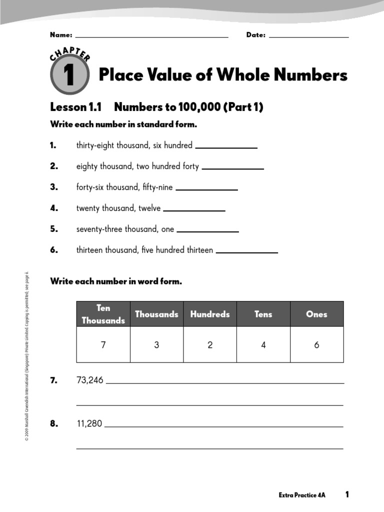 Place Value of Whole Numbers: Lesson 1.1 Numbers To 100,000 (Part 1) | PDF