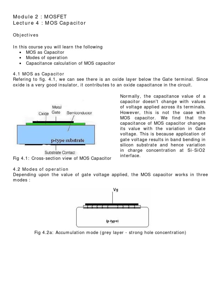 Module 2: MOSFET Lecture 4: MOS Capacitor: Objectives | PDF | Mosfet ...