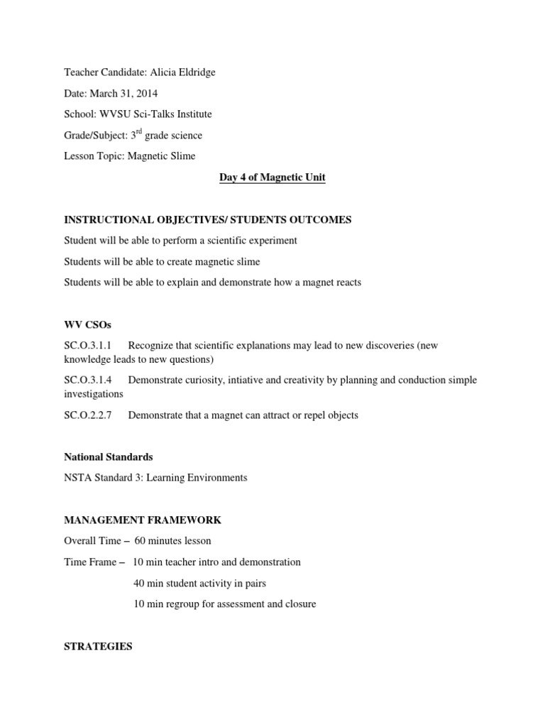 Magnetic Slime Lesson | Download Free PDF | Cognition | Cognitive Science