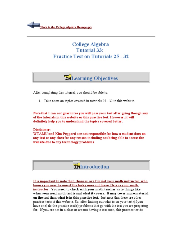 College Algebra Tutorial 33: Practice Test On Tutorials 25 - 32 | PDF ...