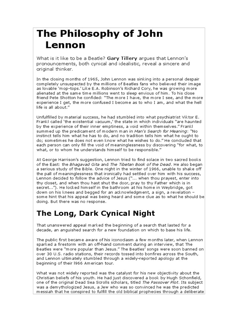 John Lennon's Search for Meaning | PDF | Religion & Spirituality