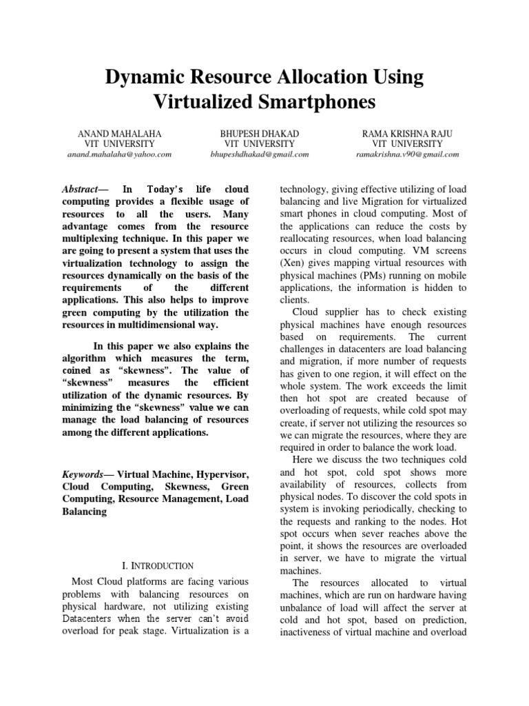 Dynamic Resource Allocation Using Virtualized Smartphones | PDF | Virtualization | Cloud Computing