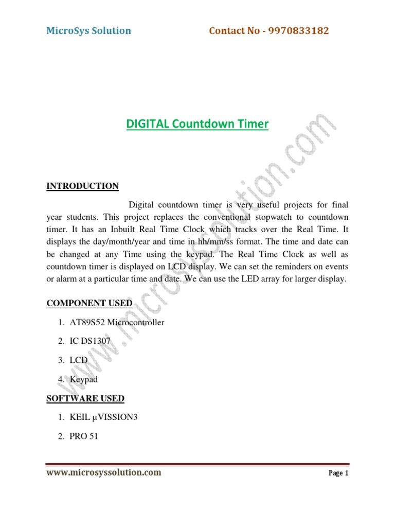 Digital Countdown Timer Pdf Timer Microcontroller