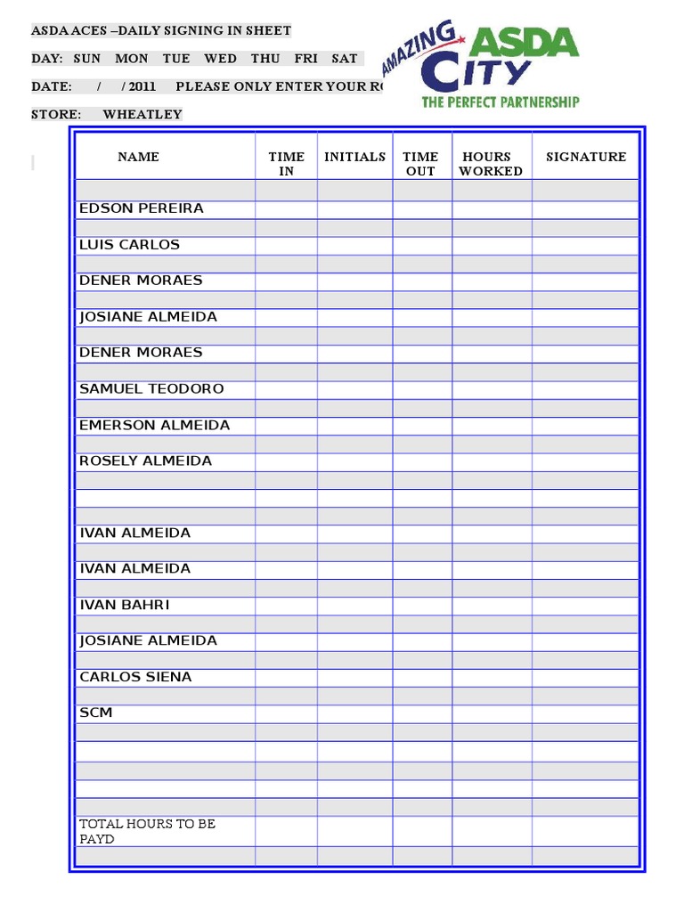 Signing in Sheet | PDF