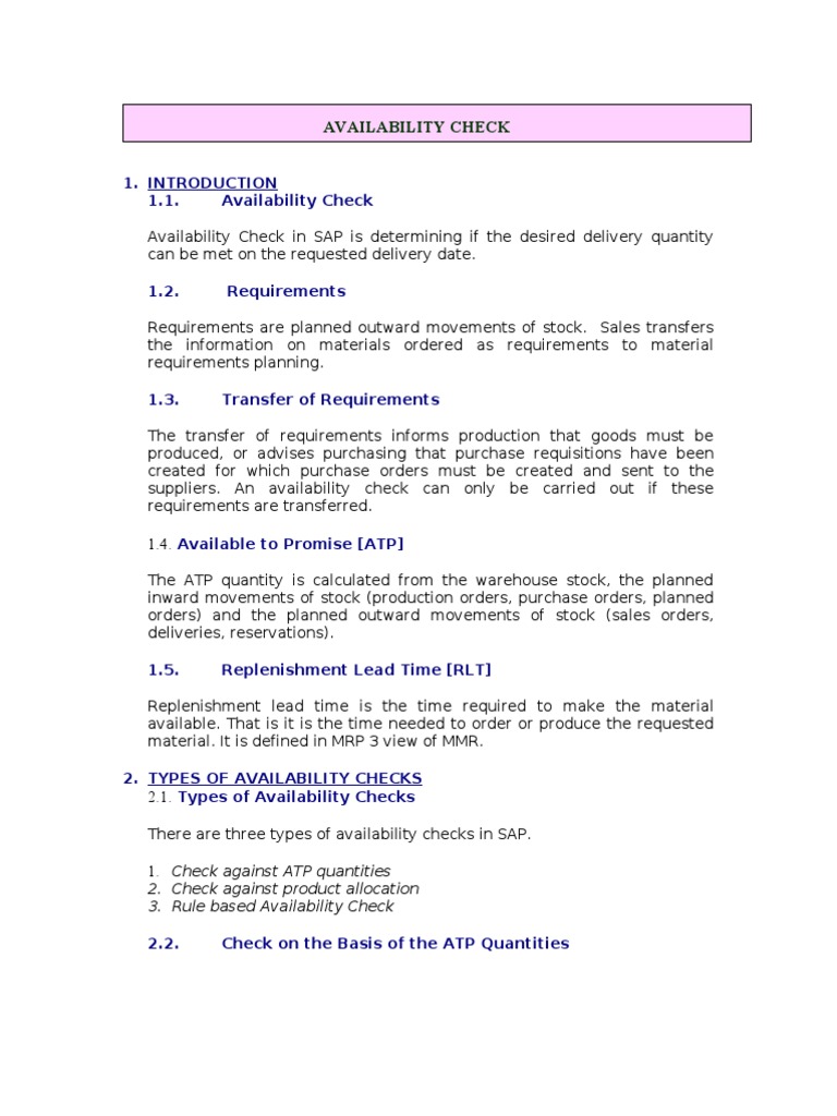 Availability Check: Check Against ATP Quantities 2. Check Against ...