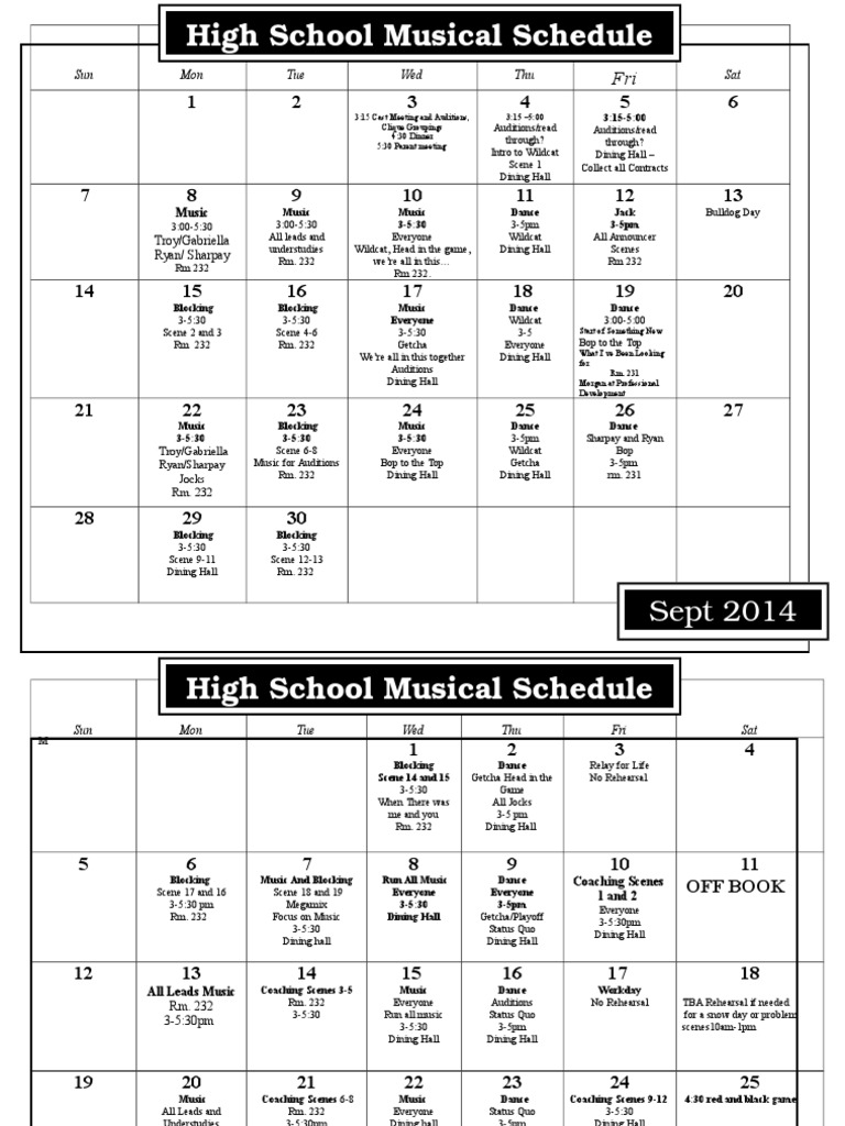 High School Musical Rehearsal Schedule | PDF | Art