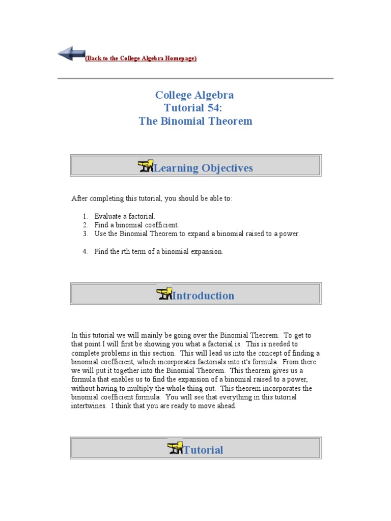 College Algebra Tutorial 54: The Binomial Theorem | PDF | Fraction ...