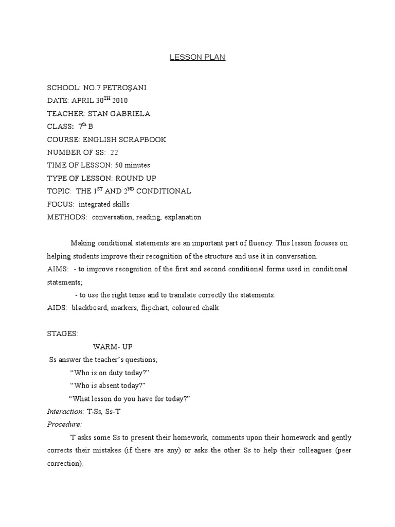 Plan Lectie First Conditional | PDF | Lesson Plan | Cognitive Science