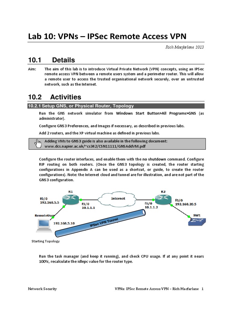 Lab 10: Vpns - Ipsec Remote Access VPN: 10.1 Details | PDF | Virtual Private Network | Computer ...