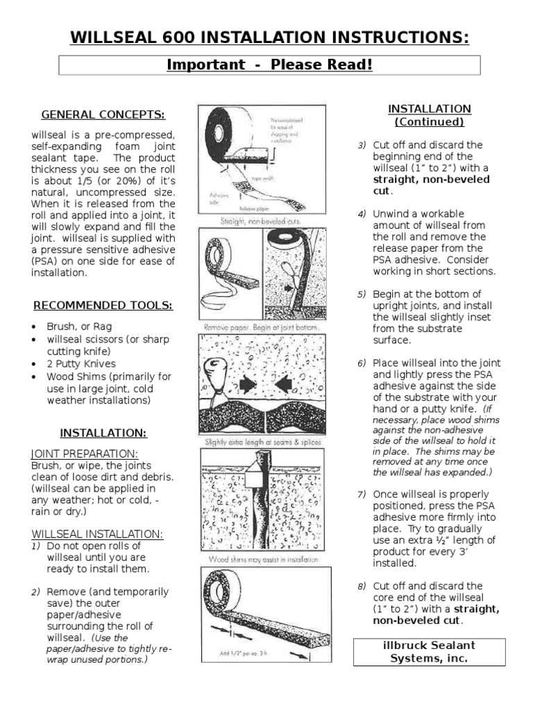 Willseal 600 Installation Instructions:: Important - Please Read! | PDF ...