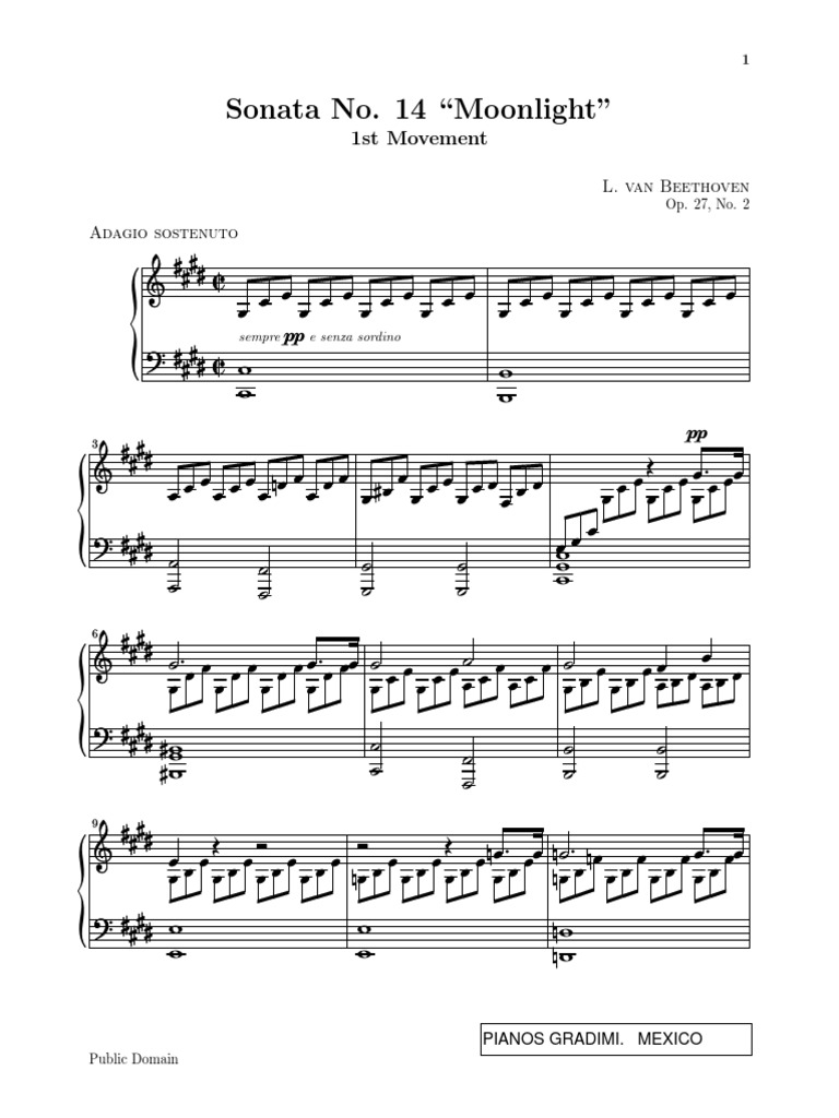 Sonata No. 14 "Moonlight": 1st Movement | PDF | Piano Sonata No. 14 ...