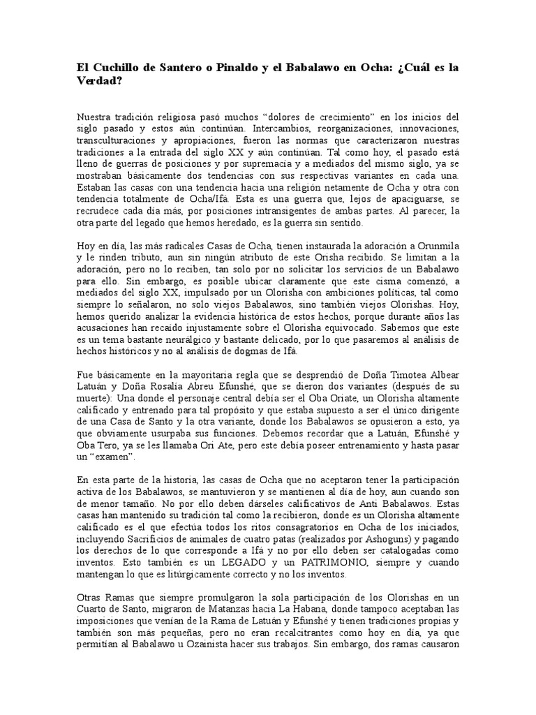 El Cuchillo de Santero o Pinaldo y El Babalawo en Ocha | PDF