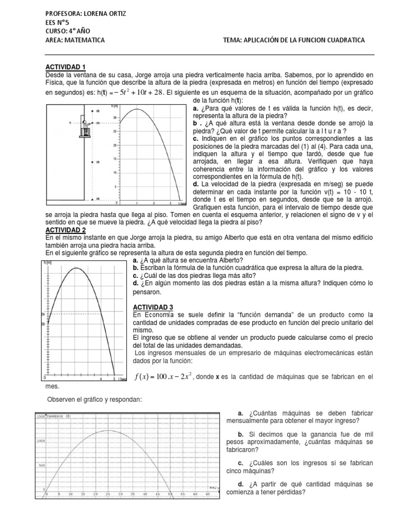 TP Aplicacion de La Funcion Cuadratica | PDF | Velocidad | Enseñanza de matemática