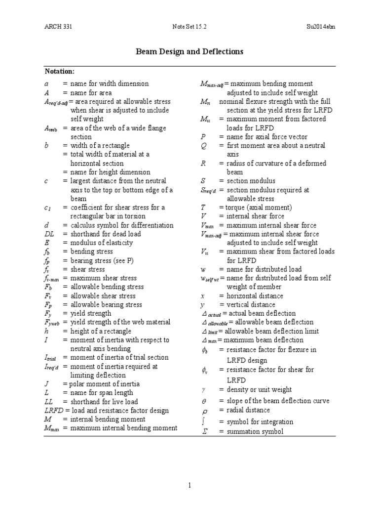 Beam Design and Deflections: Notation | PDF | Bending | Beam (Structure)