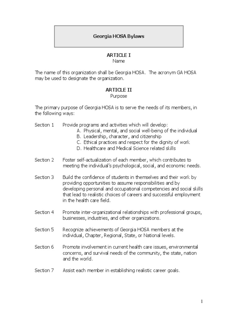 Georgia Hosa Bylaws Latest | PDF | Board Of Directors | President Elect ...