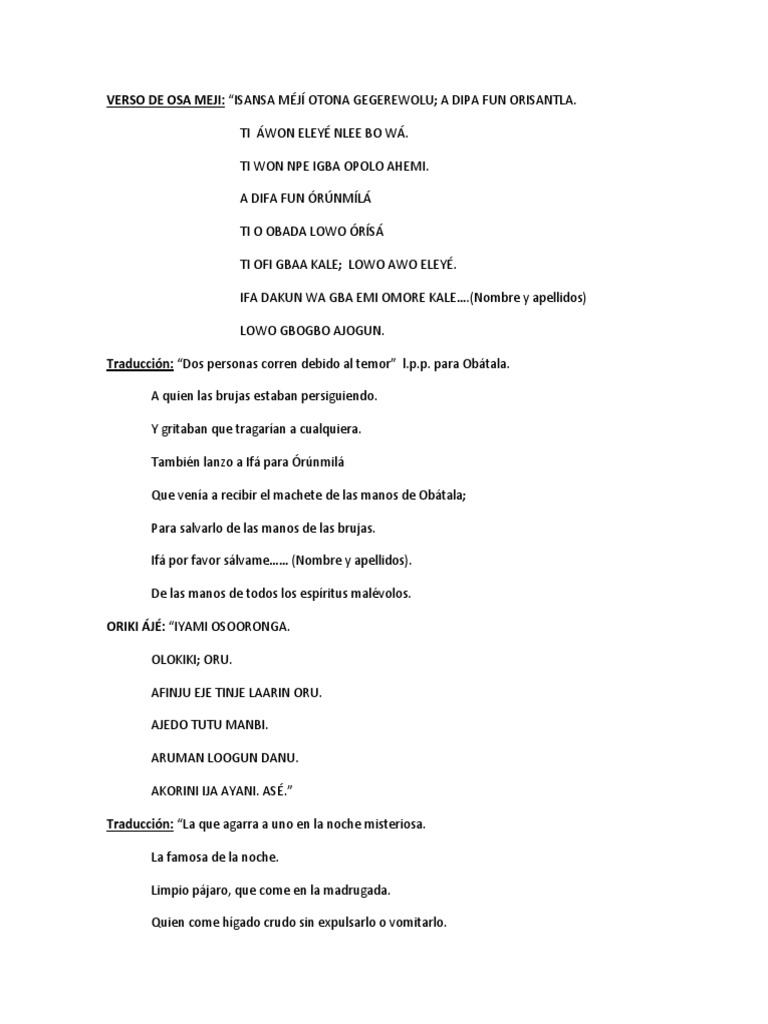 Verso de Osa Méjí | PDF | Religiones religiosas | Religión étnica