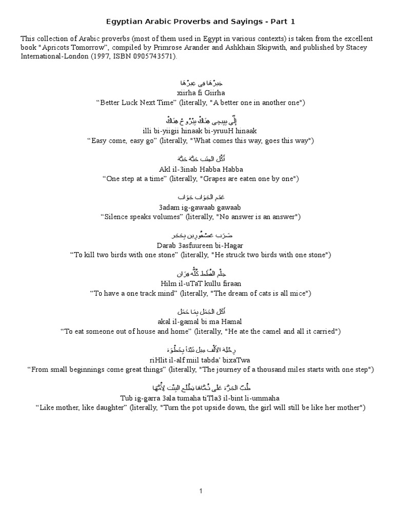 Egyptian Arabic Proverbs and Sayings | PDF