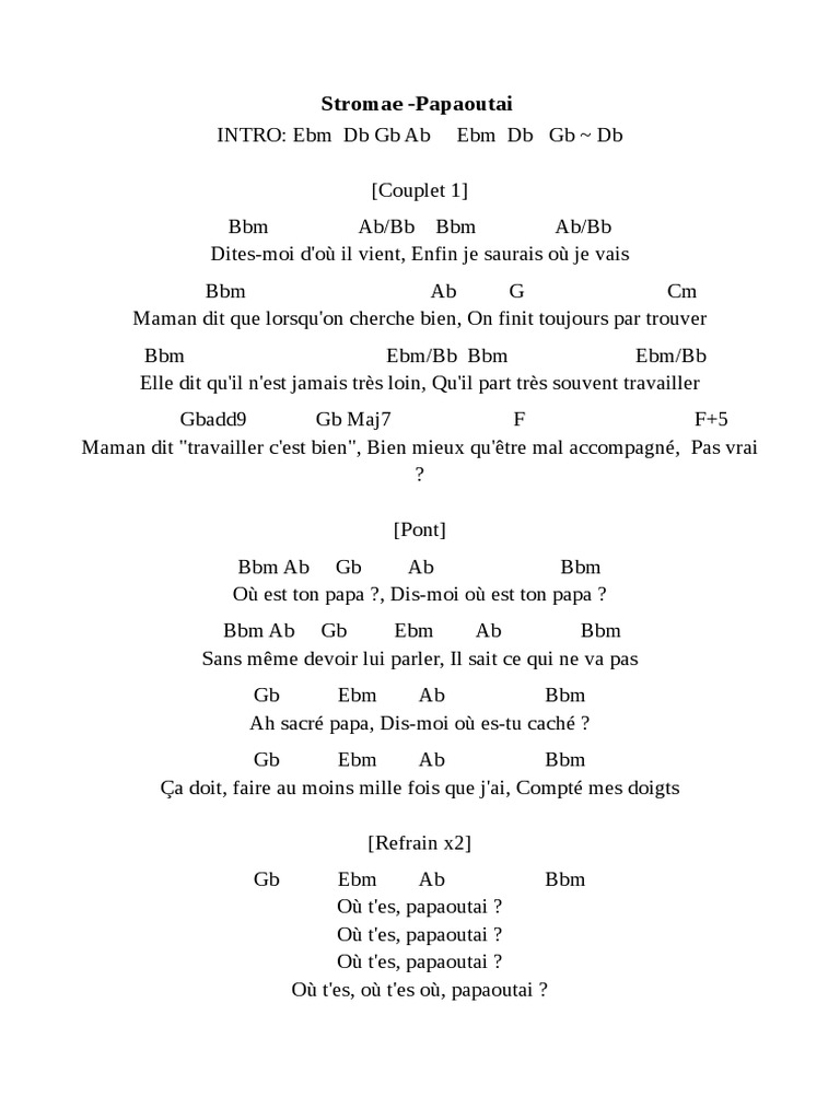 Paroles de "Papaoutai" de Stromae | PDF