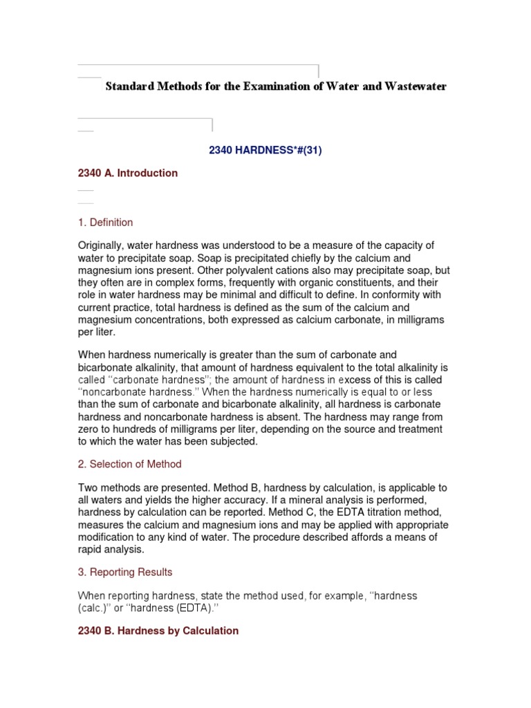 Determining Water Hardness Through Calculation and EDTA Titration ...