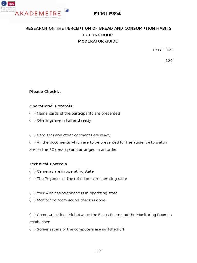 Research On The Perception of Bread and Consumption Habits Focus Group ...