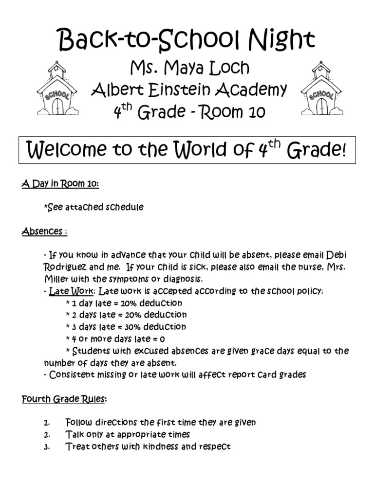 4th Grade Back-to-School Night Guide | PDF | Homework | Test (Assessment)