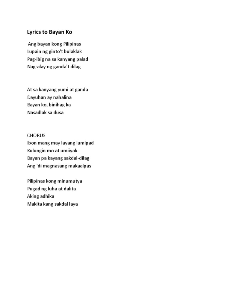 Lyrics To Bayan Ko | PDF