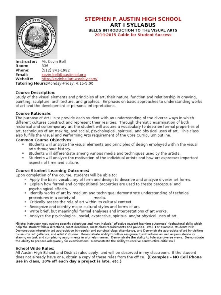 Art I Syllabus for Student Success | PDF | Language Arts & Discipline ...