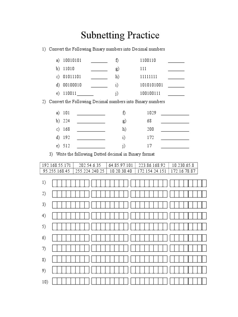 Subnetting Practice | PDF | Ip Address | Network Layer Protocols