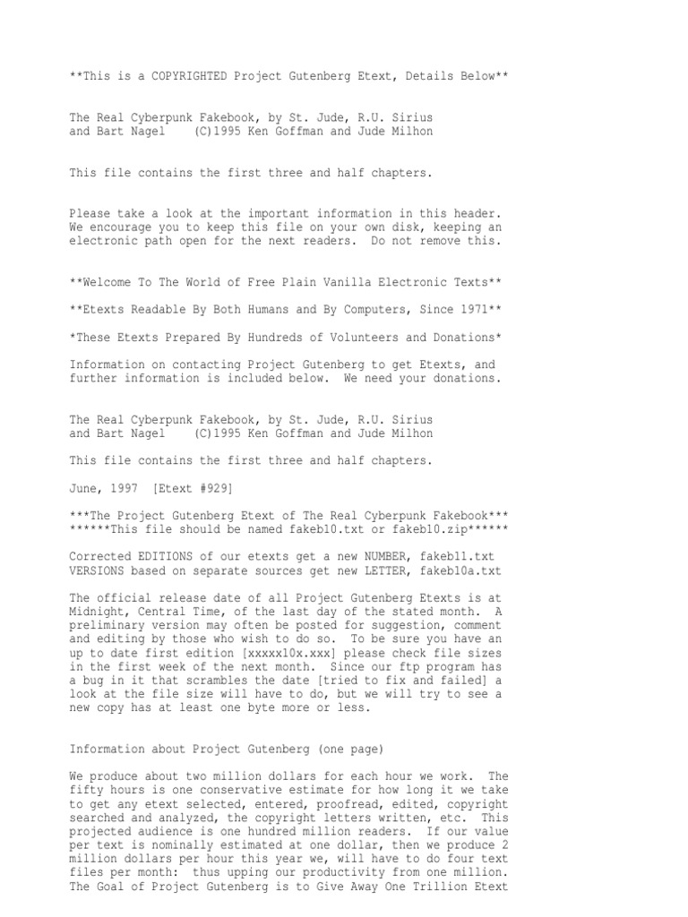 The Cyberpunk Fakebook by Sirius, R. U. | PDF | Computers | Technology & Engineering