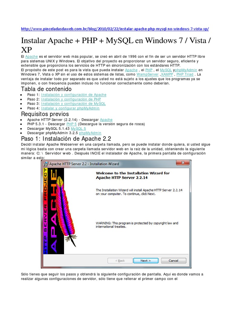 Instalacion De Apache Mysql Php Phpmyadmin Pdf Pdf Servidor Apache Php