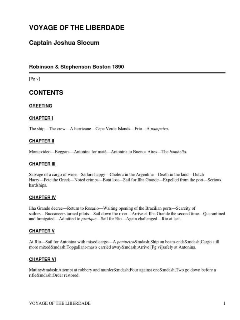 Voyage of The Liberdade by Slocum, Joshua, 1844-1910? | PDF | Sailor ...