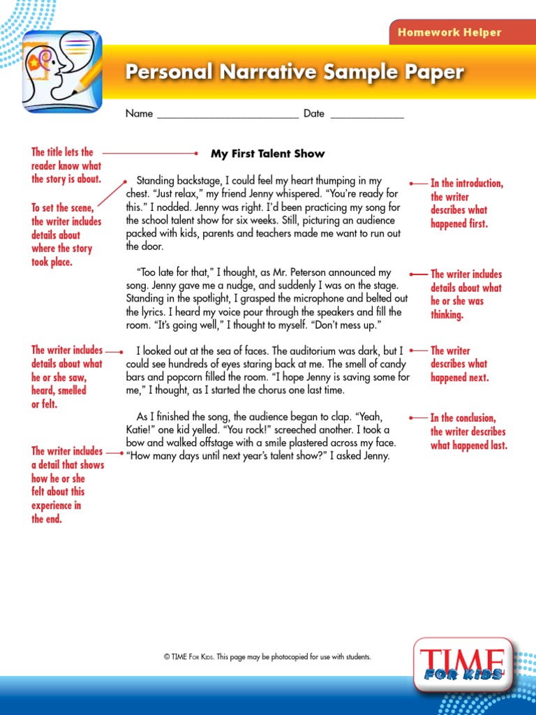 Personal Narrative: My First Talent Show | PDF