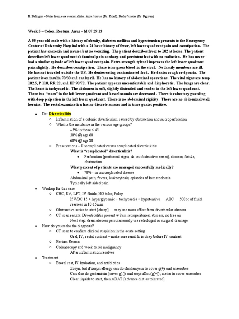 Colon Notes | PDF | Hemorrhoid | Colorectal Cancer