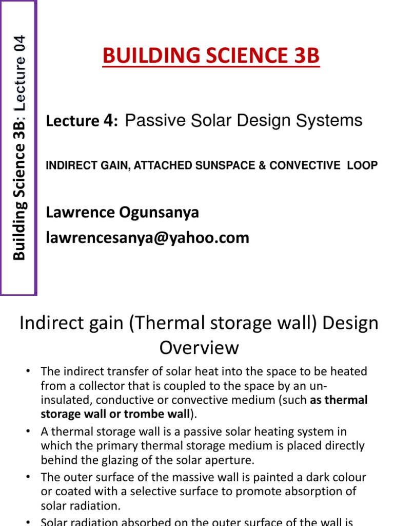 Indirect Gain Sunspace Convective Loop | Transport Phenomena | Building ...
