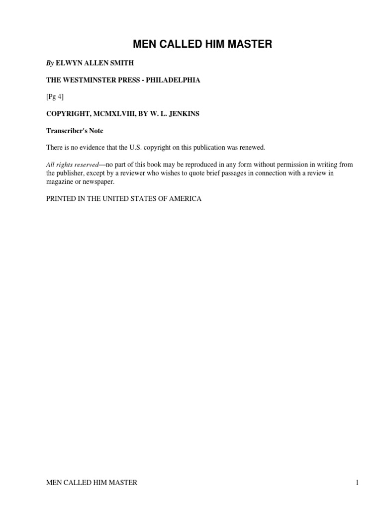 Men Called Him Master by Smith, Elwyn A. (Elwyn Allen), 1919 | PDF ...