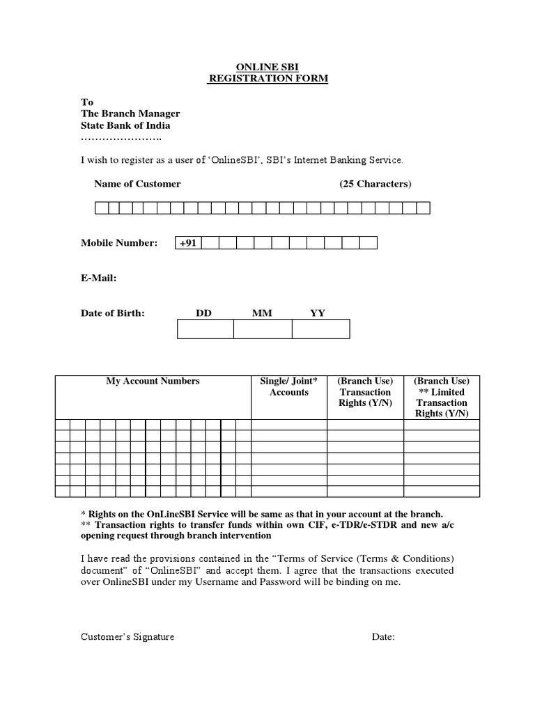 SBI Online Banking Registration Form | PDF