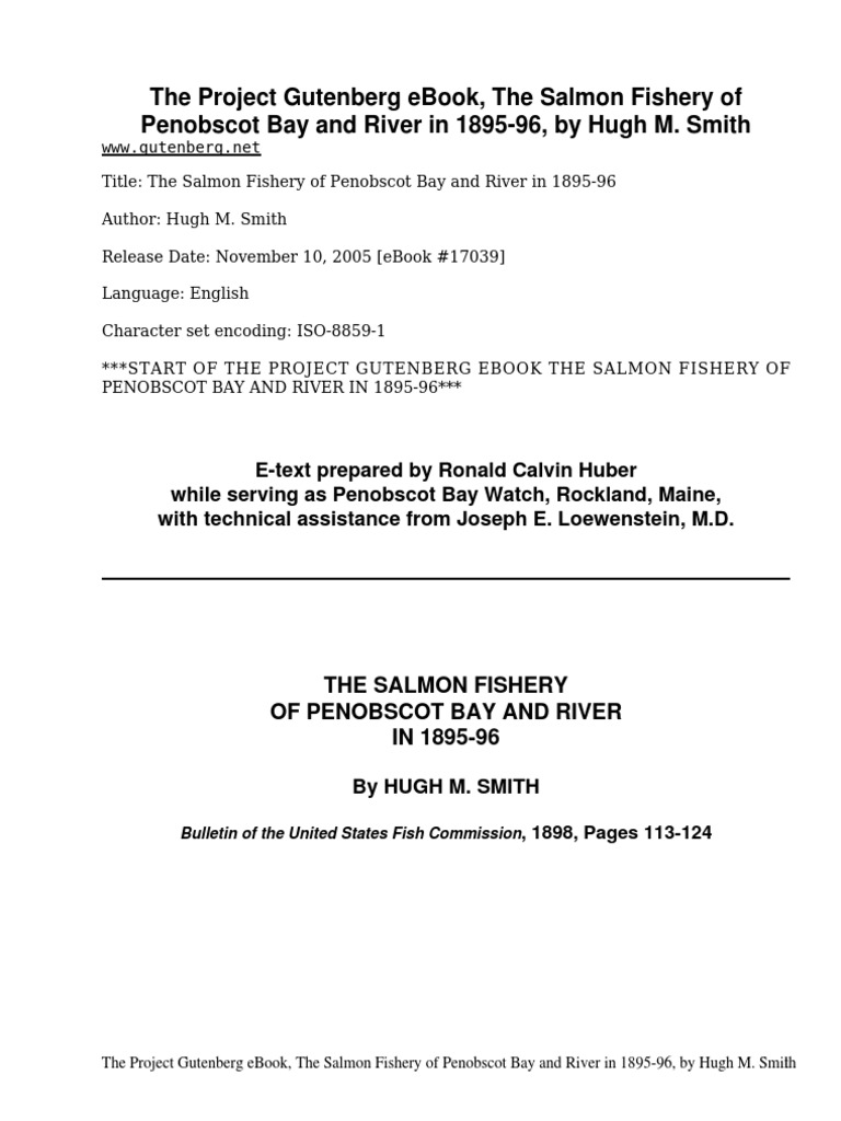 The Salmon Fishery of Penobscot Bay and River in 1895-96 by Smith, Hugh ...